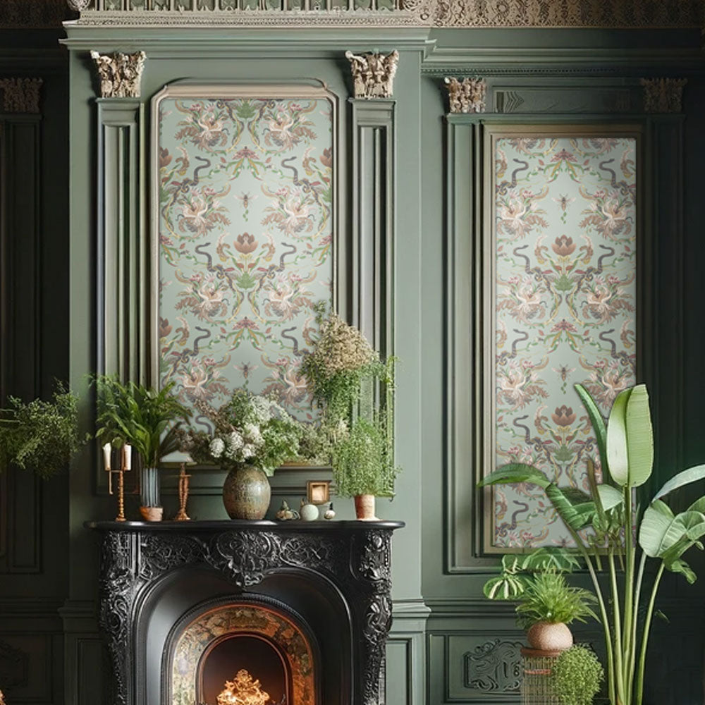 Serpentwined in Pale Moss Green | Luxury Designer Wallpaper – Becca Who