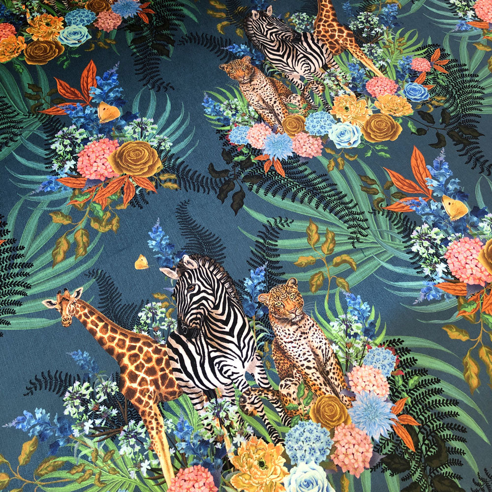 Blue African Animals Furnishing Fabric | by Becca Who