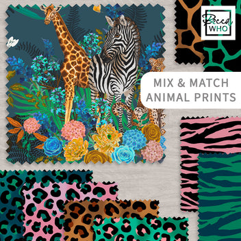 Blue African Animals Furnishing Fabric | by Becca Who – Becca Who Ltd