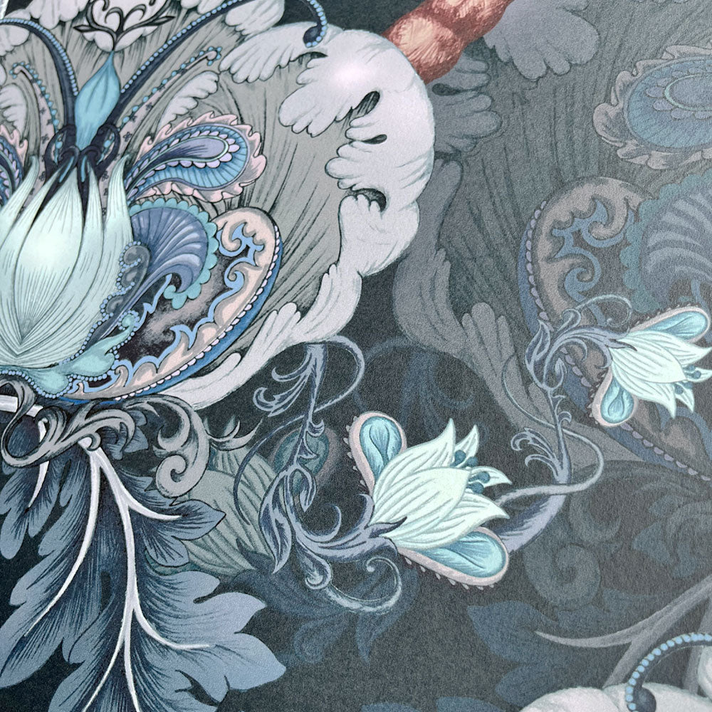 Parade Of Plumes in Dark Blue | Statement Wallpaper – Becca Who