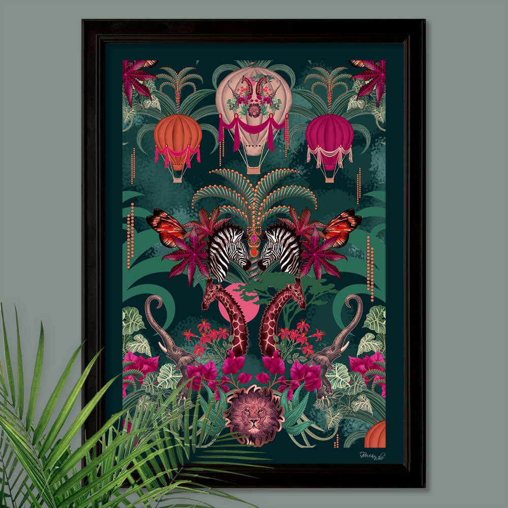 Colourful Wall Art Print | Balloon Safari in Green – Becca Who