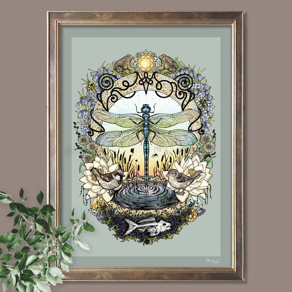 Dragonfly Dance in Soft Green | Wall Art Print – Becca Who Ltd