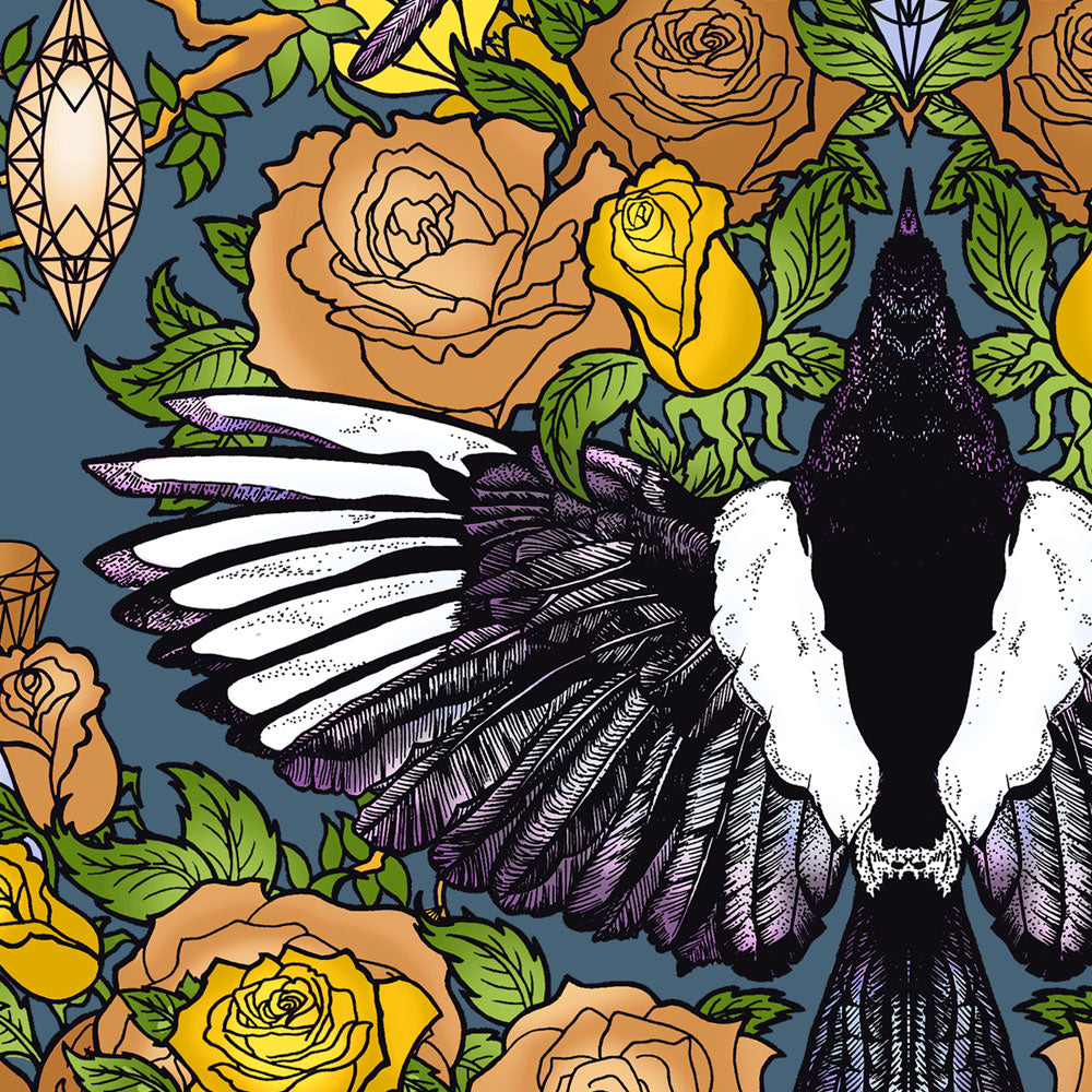Magpie Love in Blue | Colourful Wall Art Print – Becca Who
