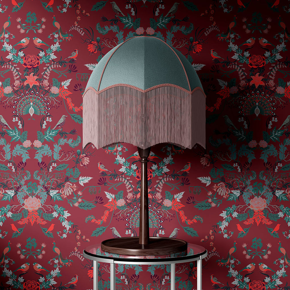 Aviana in Ruby Red | Luxury Patterned Wallpaper – Becca Who