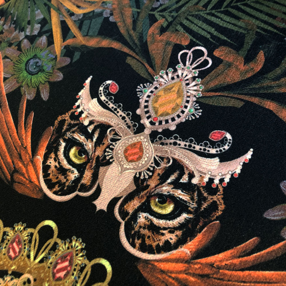 Becca Who Designer Velvet Fabric | Patterned Jungle Print on Black