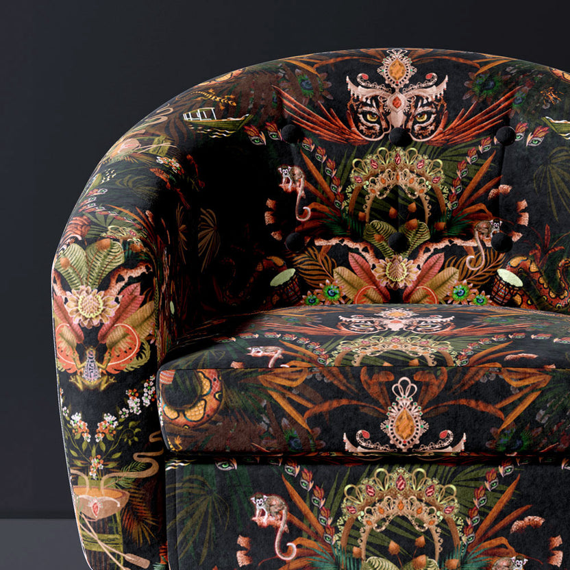 Becca Who Designer Velvet Fabric | Patterned Jungle Print on Black