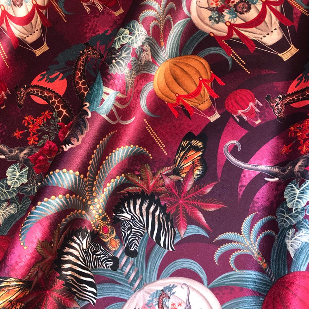 Becca Who Designer Fabric | Balloon Safari in Ruby Pink & Claret