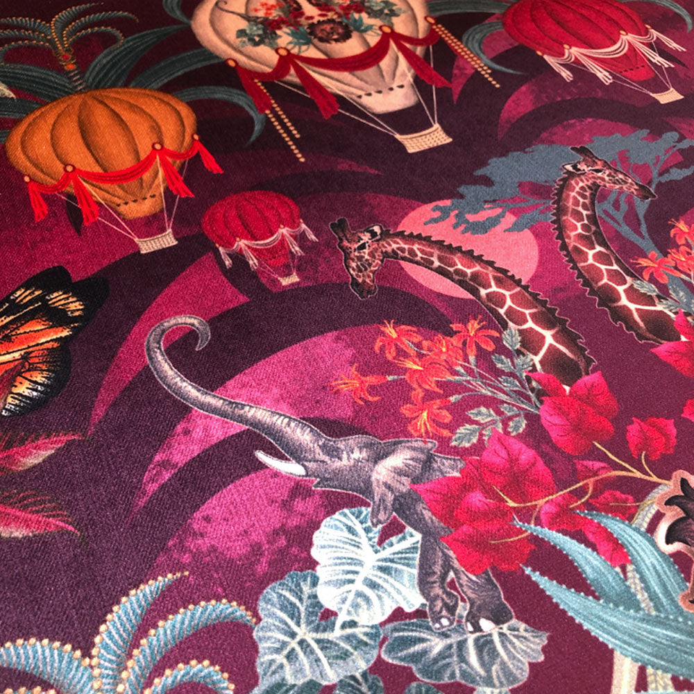 Becca Who Designer Fabric | Balloon Safari in Ruby Pink & Claret
