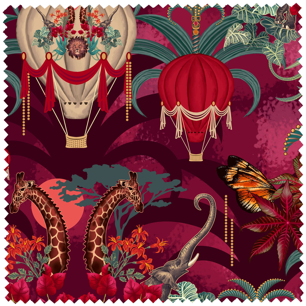 Balloon Safari in Ruby | Velvet Fabric Sample – Becca Who