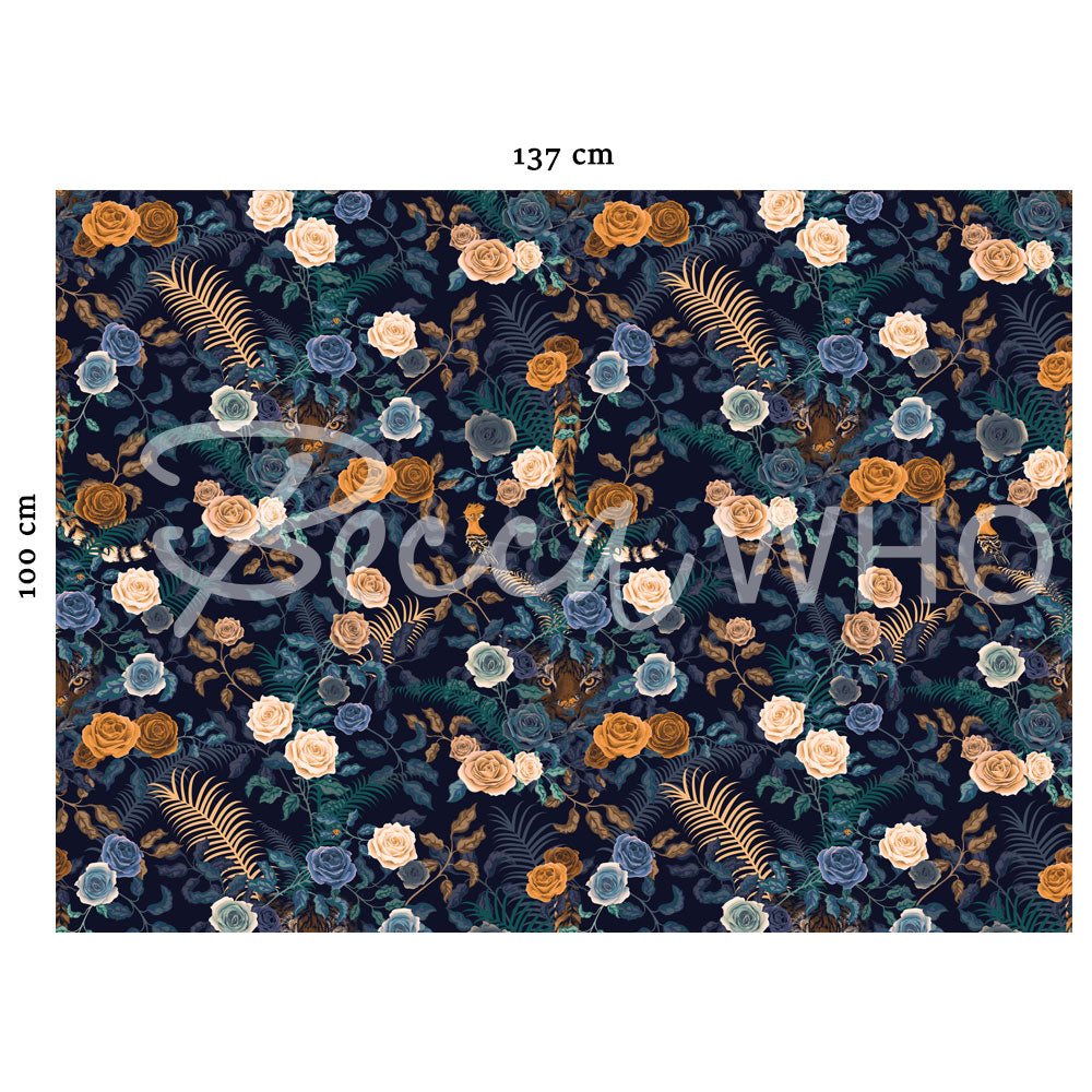 Dark Floral & Tigers Statement Velvet Furnishing Fabric – Becca Who